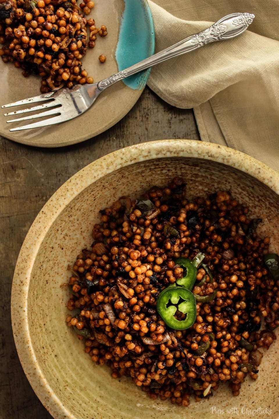 Spicy Black Garlic Miso Pearl Couscous - Pups with Chopsticks
