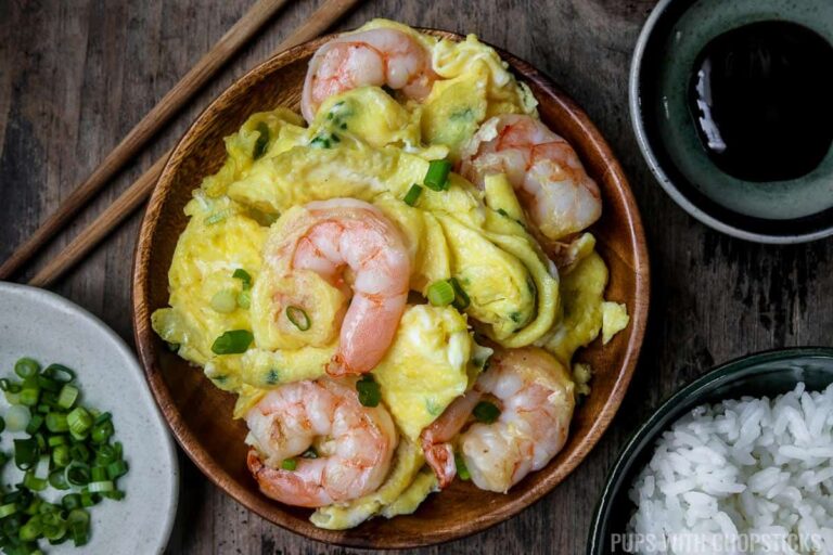 Chinese Scrambled Eggs and Shrimp - Pups with Chopsticks