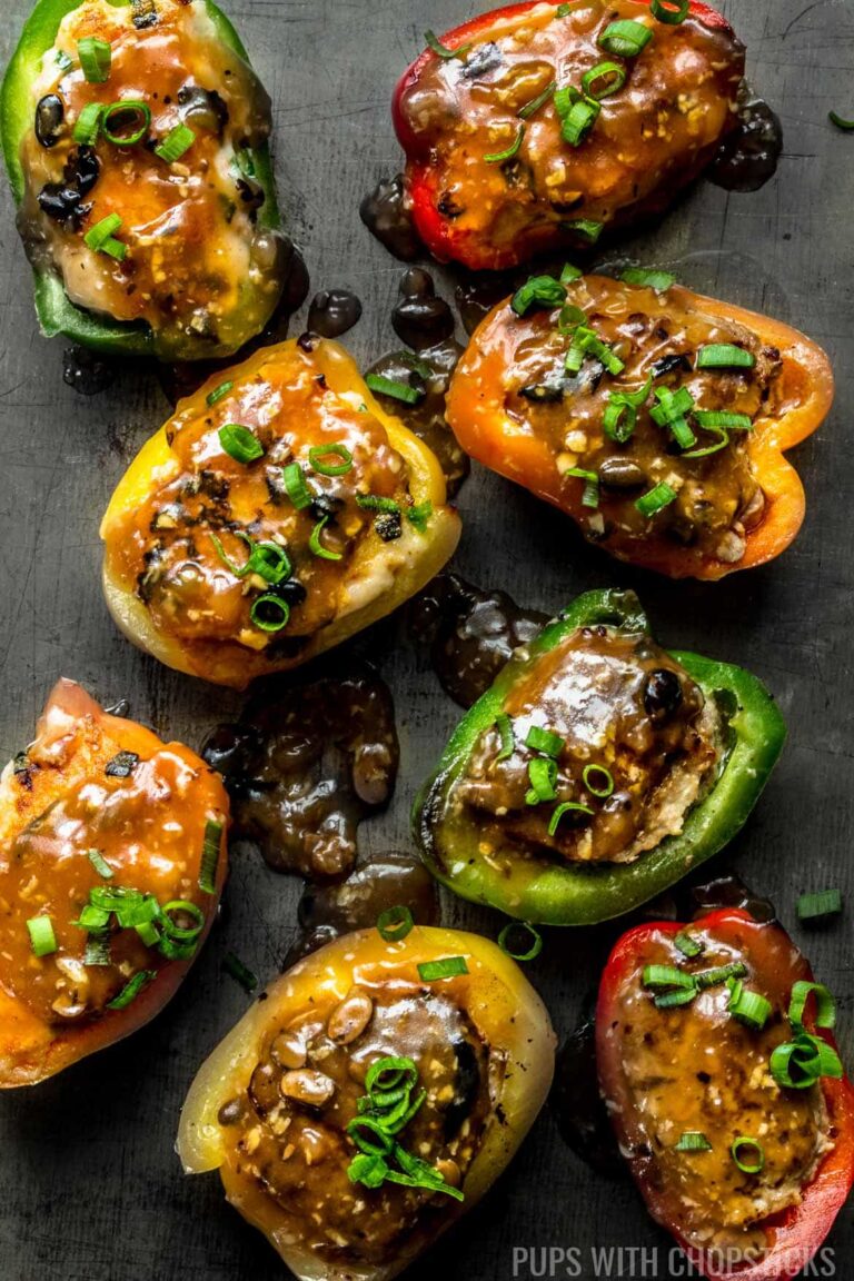 Chinese Stuffed Peppers (Dim Sum Style - 2 ways!) - Pups with Chopsticks