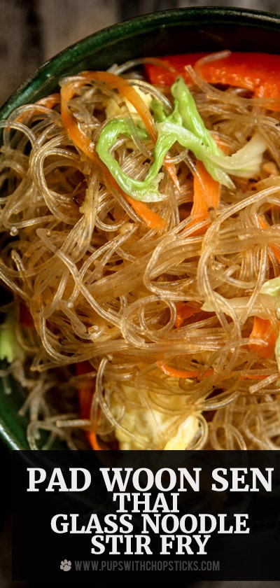 Pad Woon Sen (Thai Glass Noodle Stir Fry) - Pups with Chopsticks